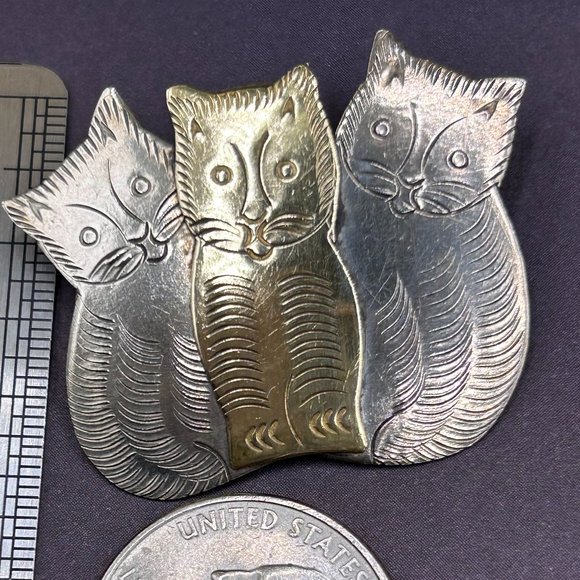 Jewelry | Vintage Estate Silver Gold Brass Three Kittens Cats Brooch ...
